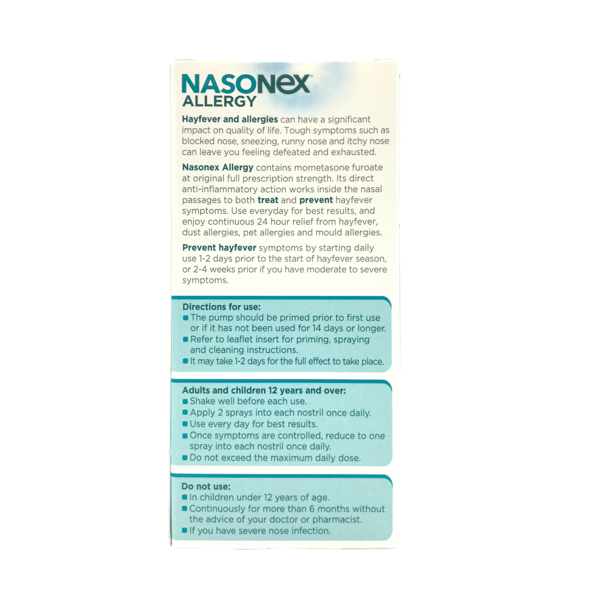 Nasonex Nasal Spray 140 Doses Clarinaze Allergy Control Nasal Spray